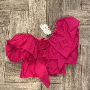 Zara | Tops | Zara Pink Voluminous Ruffle Asymmetric Top | Poshmark